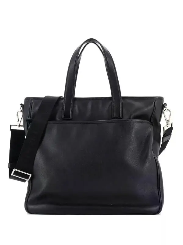 Prada Convertible Front Pocket Briefcase Leather Medium Tote Bag