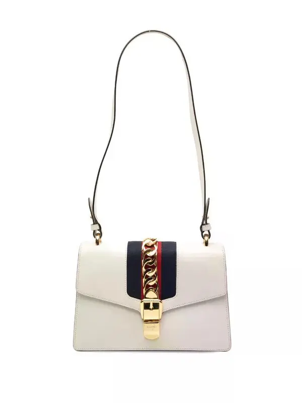 Gucci Small Leather Sylvie Web Satchel - White