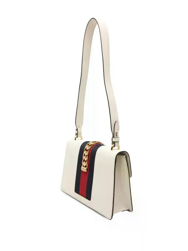 Gucci Small Leather Sylvie Web Satchel - White