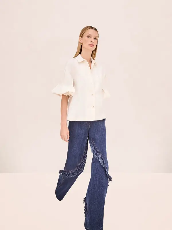 Alexis Elsie Collared Button-down Shirt With Sculptural Short Sleeves