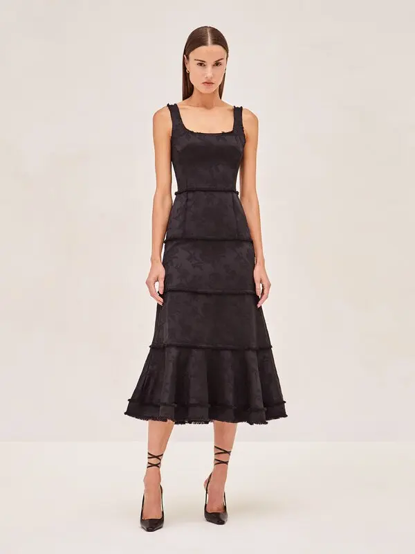 Alexis Corina Dress Floral Embroidered Tiered Midi