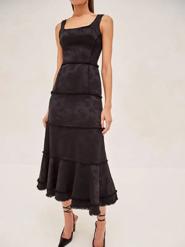 Alexis Corina Dress Floral Embroidered Tiered Midi