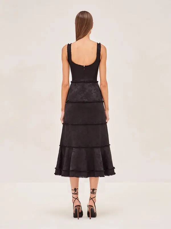 Alexis Corina Dress Floral Embroidered Tiered Midi