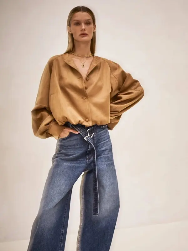Alexis Cruz Suede Cropped Bomber Jacket - Walnut