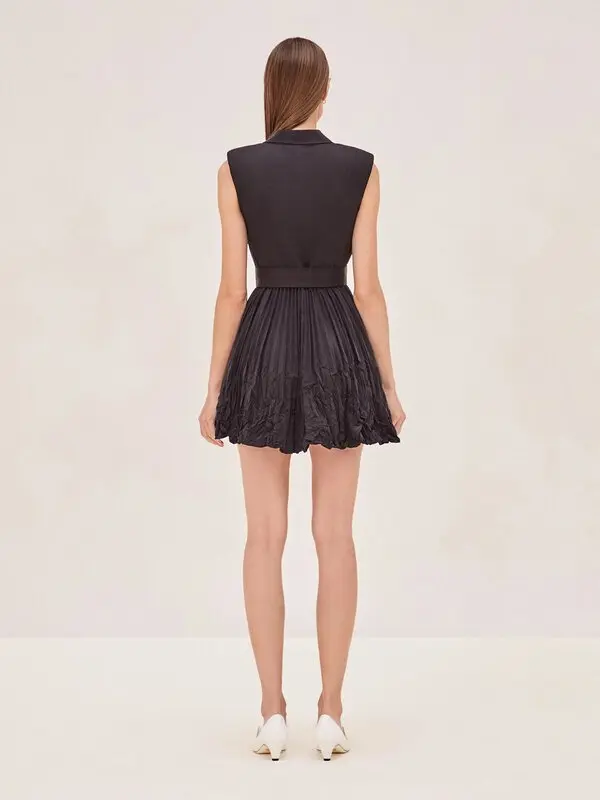 Alexis Cyrus Sleeveless V-neck Mini Dress With Belted Waist And Crinkled Skirt