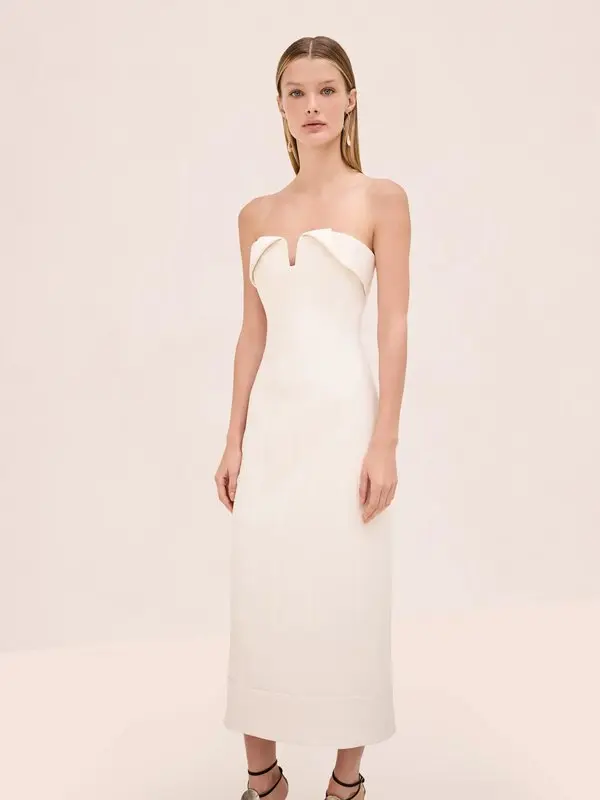Alexis Donella Strapless Midi Dress - Ivory