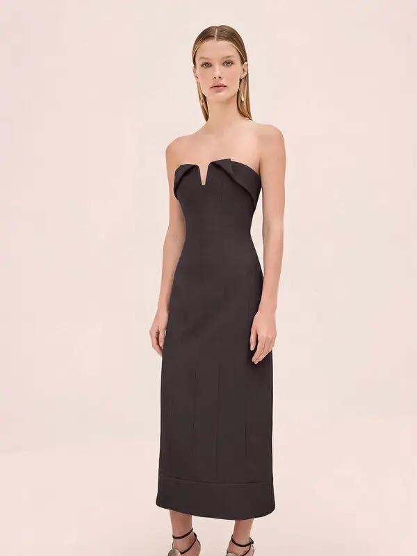 Alexis Donella Strapless Midi Dress - Black