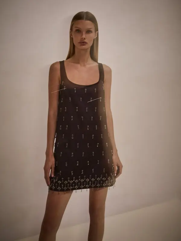 Alexis Delma Mini Dress - Beaded Brown