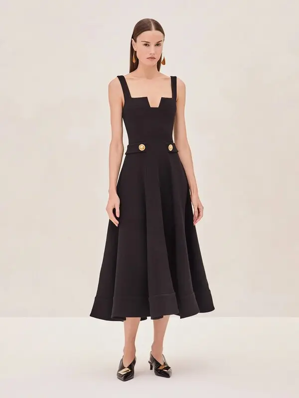 Alexis Fiore Dress With Square Neckline And Button Detail