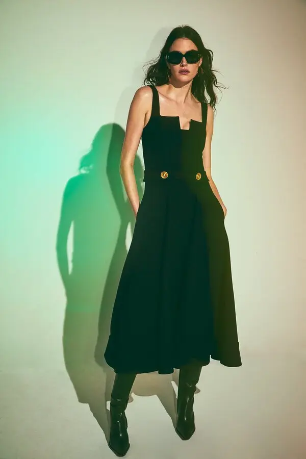 Alexis Fiore Dress With Square Neckline And Button Detail
