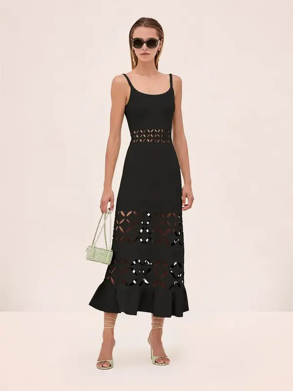 Alexis Elayne Midi Dress - Black