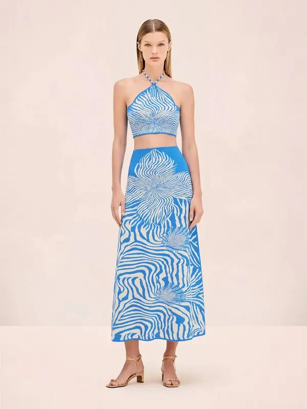 Alexis Jazlyn Printed A-line Skirt - Blue Bloom