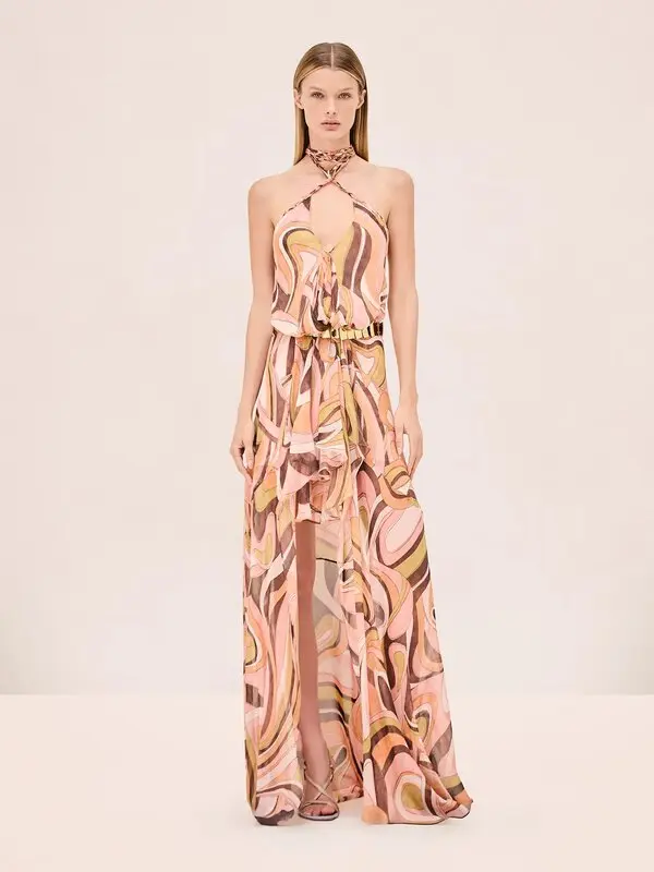 Alexis Gisela Halter High-low Maxi Dress - Abstract Print