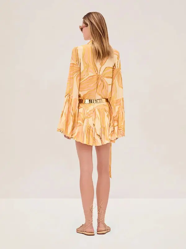 Alexis Kazan Dress With Billowy Sleeves And Printed Fabric