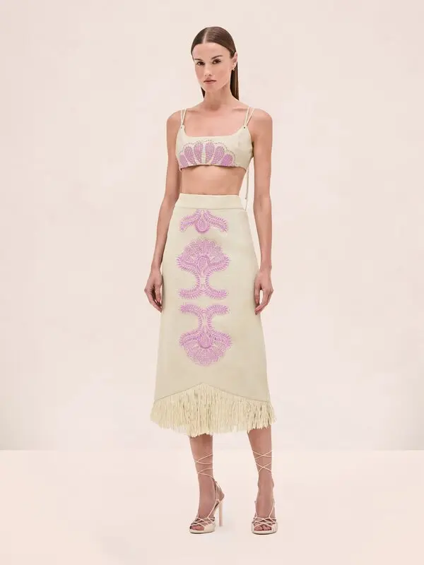 Alexis Jenan Embroidered Midi Skirt