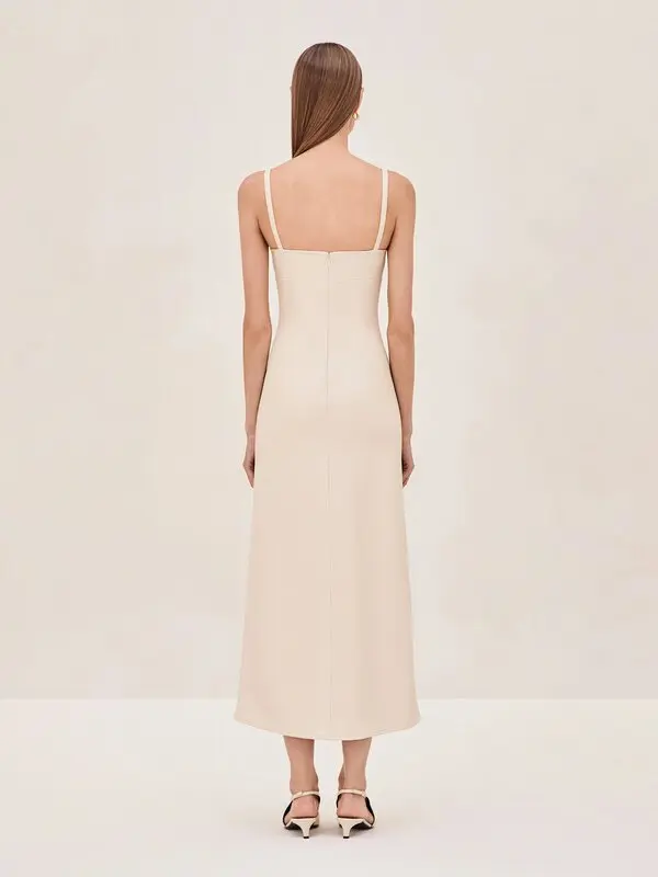 Alexis Jaline Vegan Leather Sweetheart Neck Midi Dress - Off White |  Editorialist