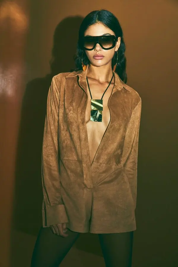Alexis Archer Romper - Tan