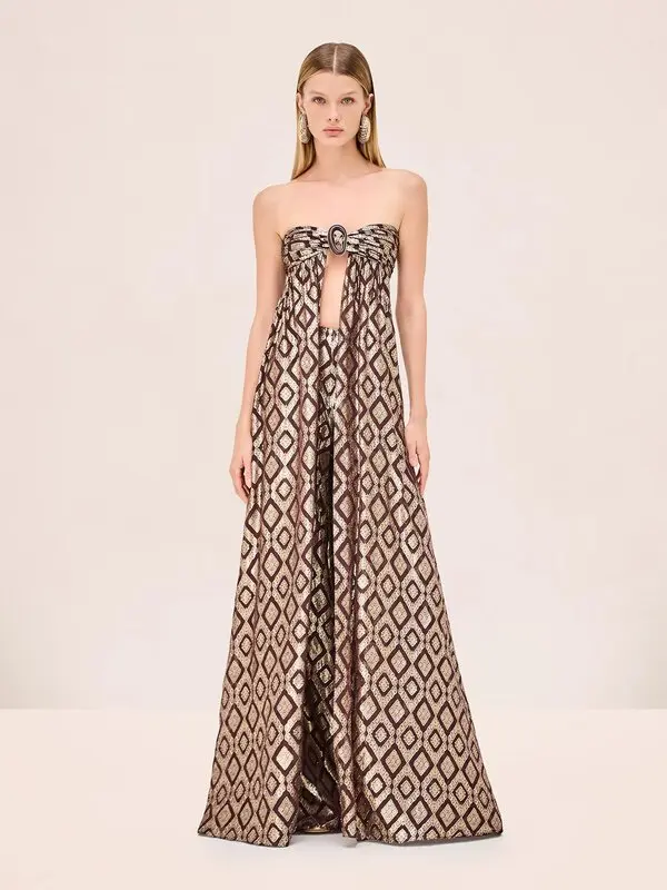 Alexis Maxine Metallic Jacquard Pant - Cordovan