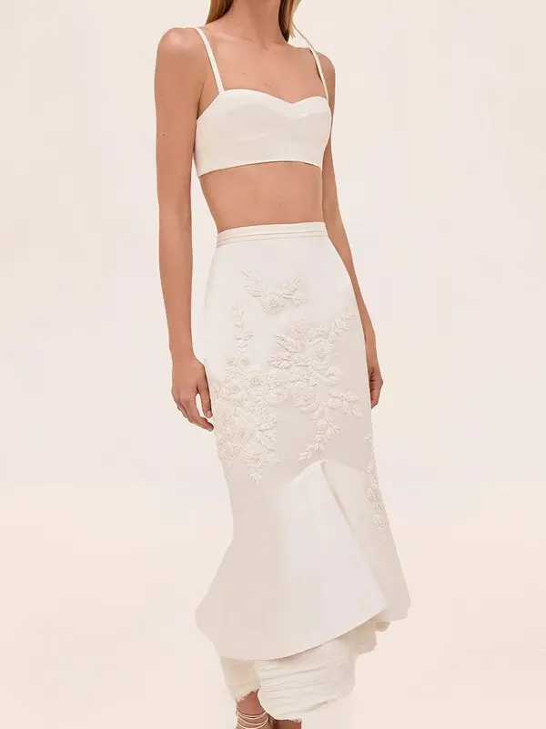Alexis Kiernan Embroidered Flared Midi Skirt - Off White