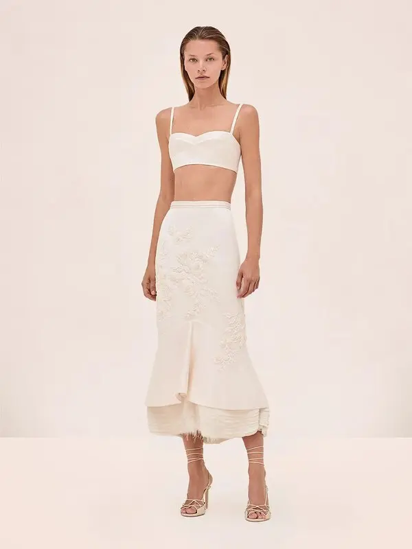Alexis Kiernan Embroidered Flared Midi Skirt