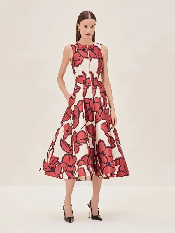 Alexis Lazaro Floral Print Midi Dress With Zip Detail