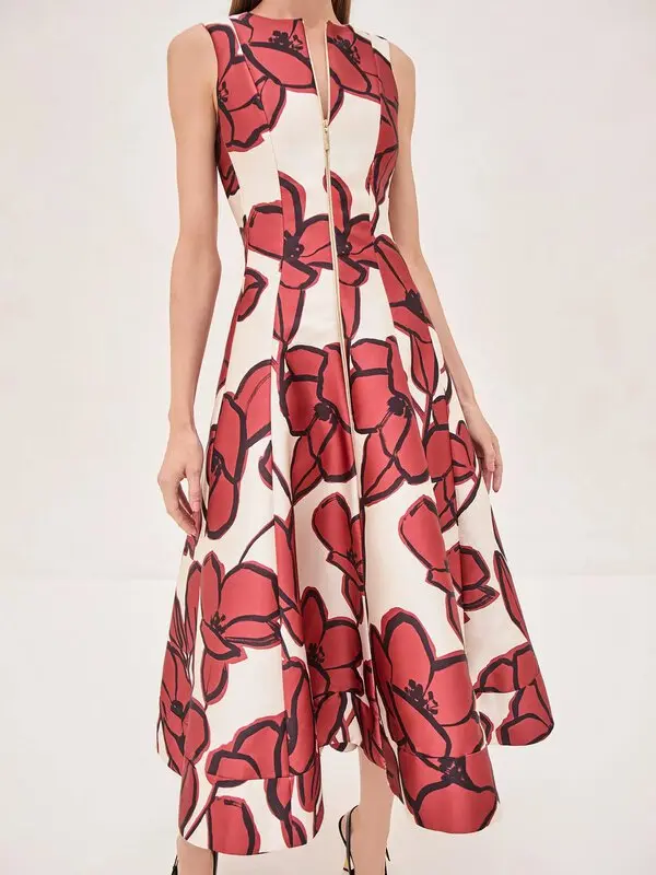 Alexis Lazaro Floral Print Midi Dress With Zip Detail