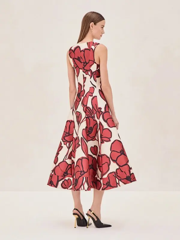 Alexis Lazaro Floral Print Midi Dress With Zip Detail