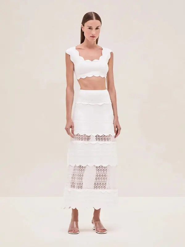 Alexis Lise Scalloped Trim Knit Top - White