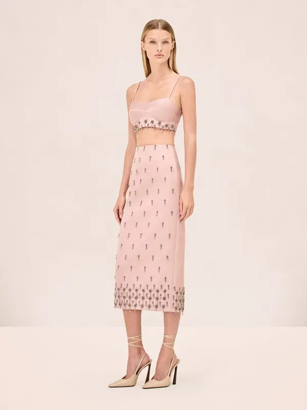 Alexis Luisa Embellished Midi Skirt - Beaded Blush