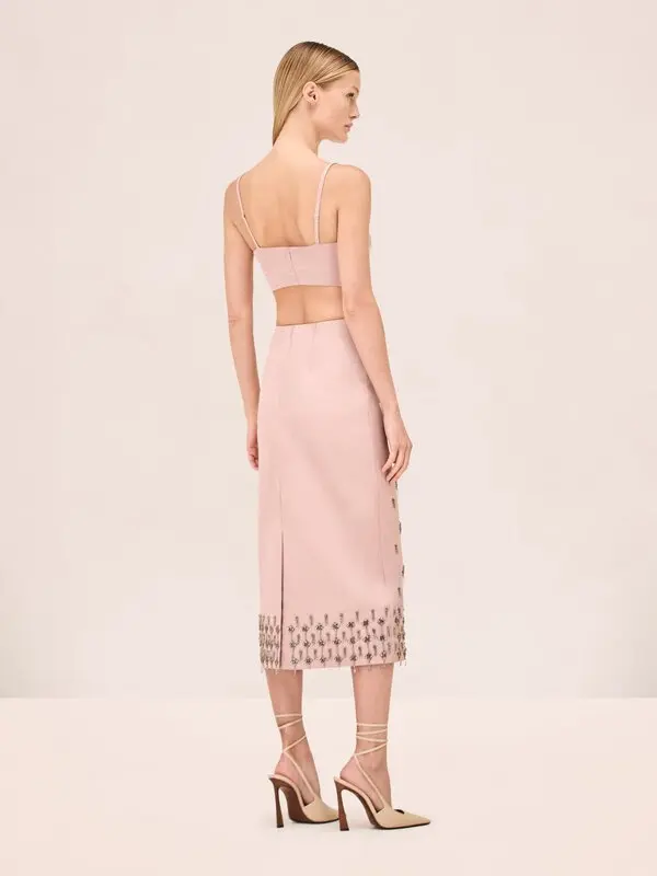 Alexis Luisa Embellished Midi Skirt - Beaded Blush