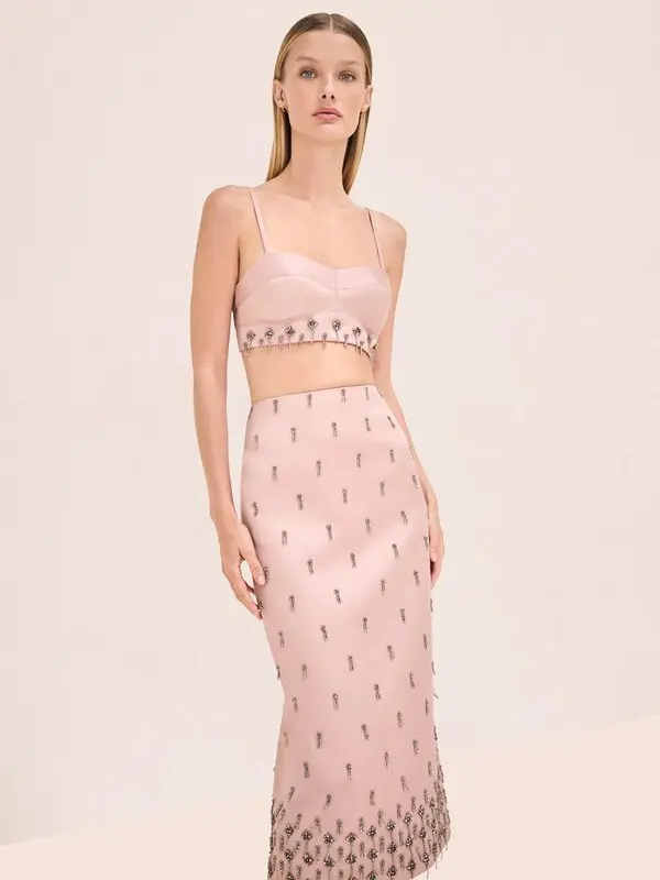 Alexis Luisa Embellished Midi Skirt - Beaded Blush