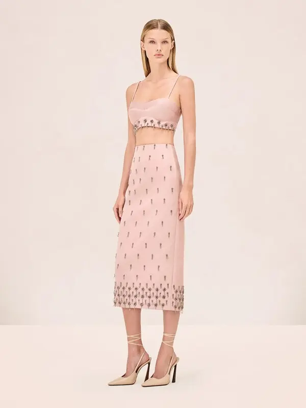 Alexis Luisa Embellished Midi Skirt - Beaded Blush
