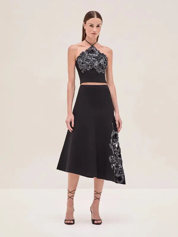 Alexis Maris Knit Midi Skirt - Black Sequin