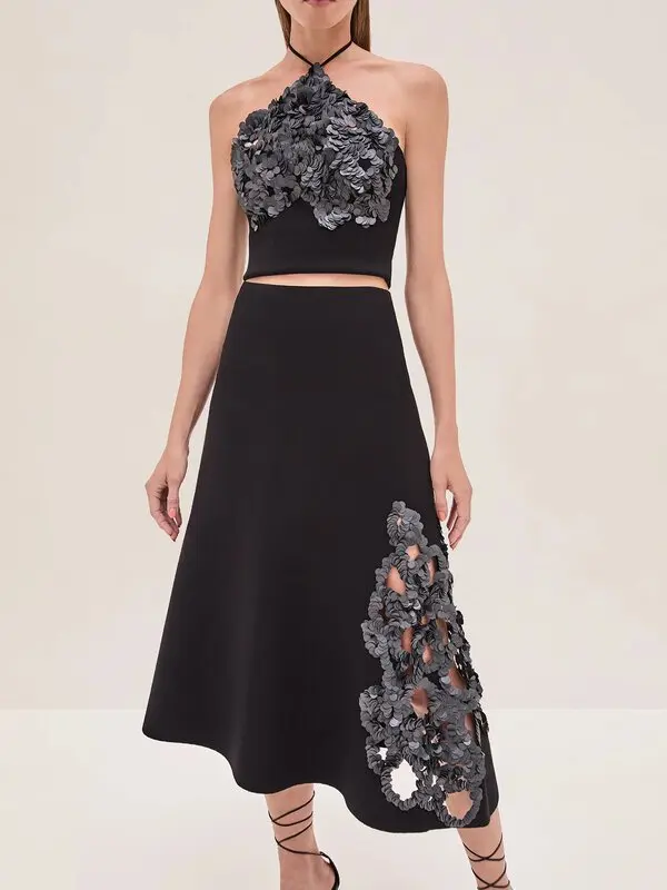 Alexis Maris Knit Midi Skirt - Black Sequin