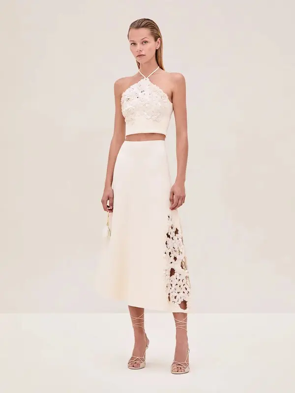 Alexis Maris Knit Midi Skirt - Ivory Sequin