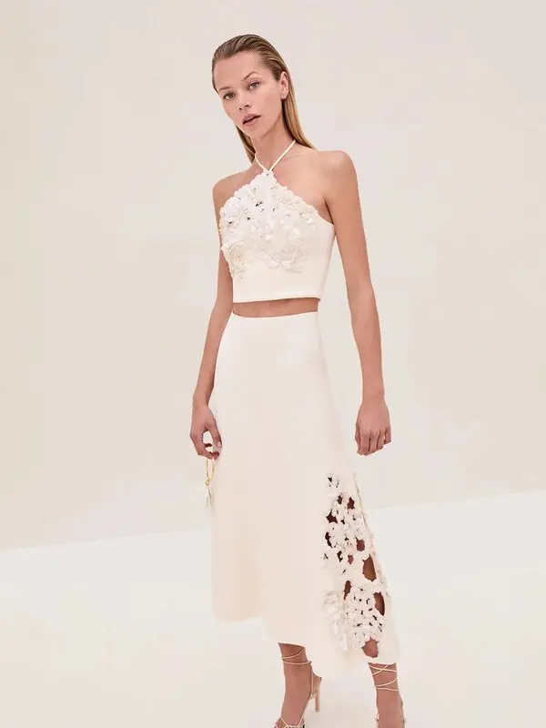 Alexis Maris Knit Midi Skirt - Ivory Sequin