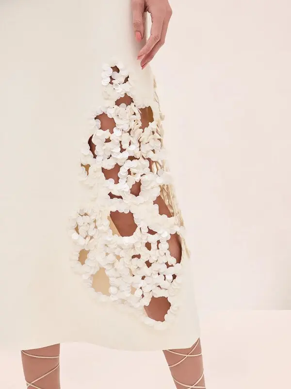 Alexis Maris Knit Midi Skirt With Cut-out Sequins - Ivory Sequin