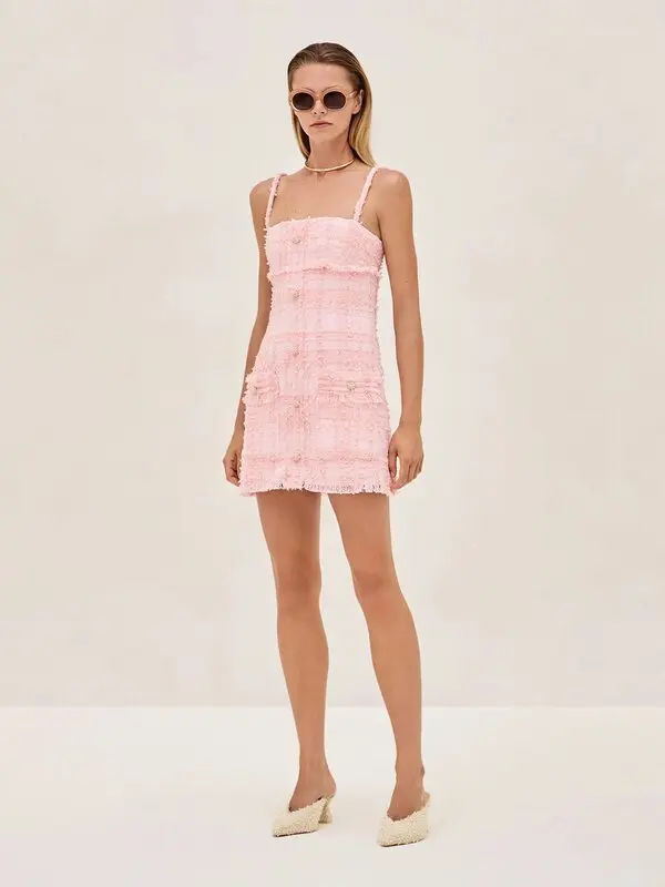 Alexis Michel Textured Tweed Mini Dress With Button Detailing