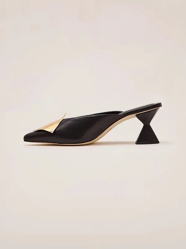Alexis Madeline Mule With Sculptural Heel And Metal Accent