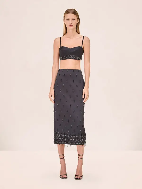 Alexis Luisa Beaded Midi Skirt - Beaded Black