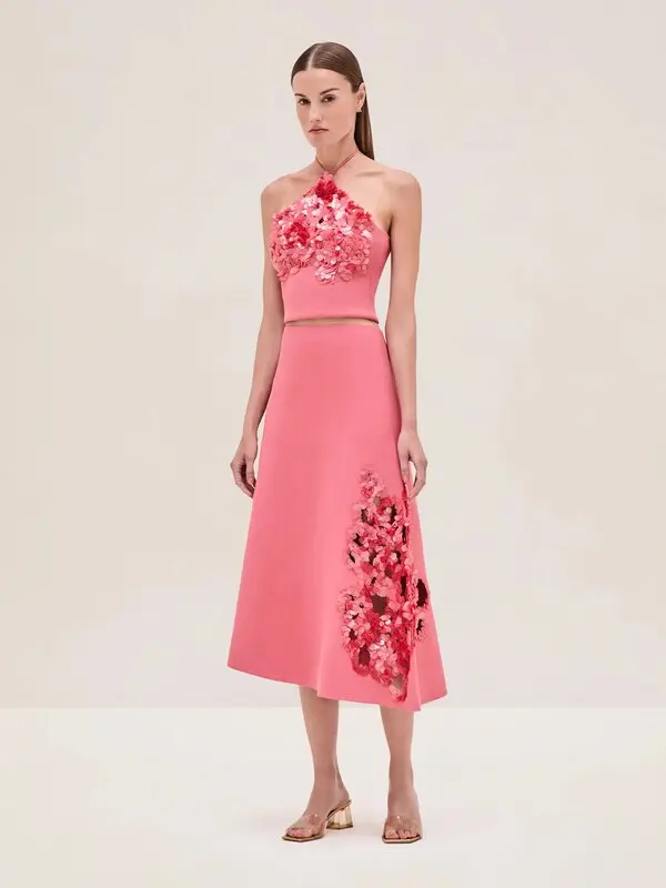 Alexis Maris Knit Midi Skirt With Sequined Cutouts - Dahlia