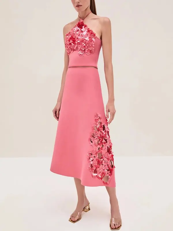 Alexis Maris Knit Midi Skirt With Sequined Cutouts - Dahlia