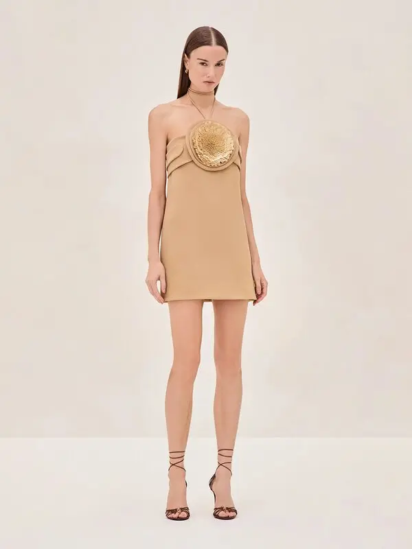 Alexis Liss Dress Mini Halterneck Embellished - Sand