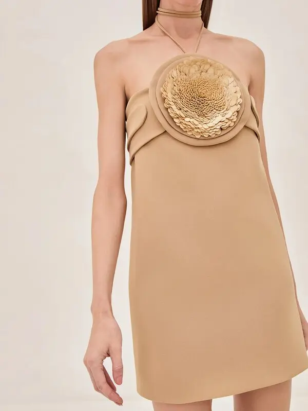 Alexis Liss Dress Mini Halterneck Embellished - Sand
