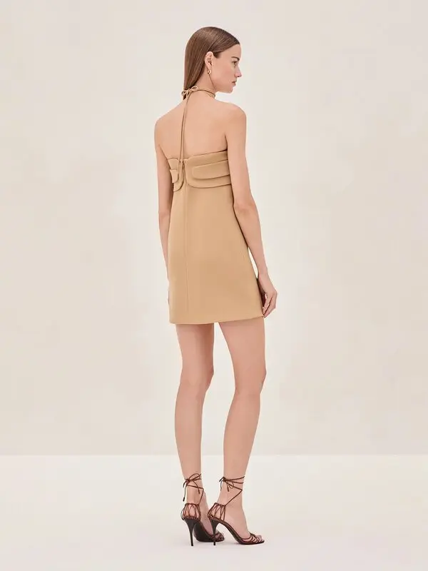 Alexis Liss Dress Mini Halterneck Embellished - Sand