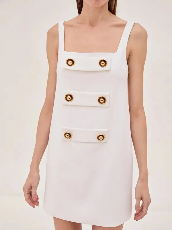 Alexis Luya Mini Dress With Square Neckline And Gold Button Details - Pearl