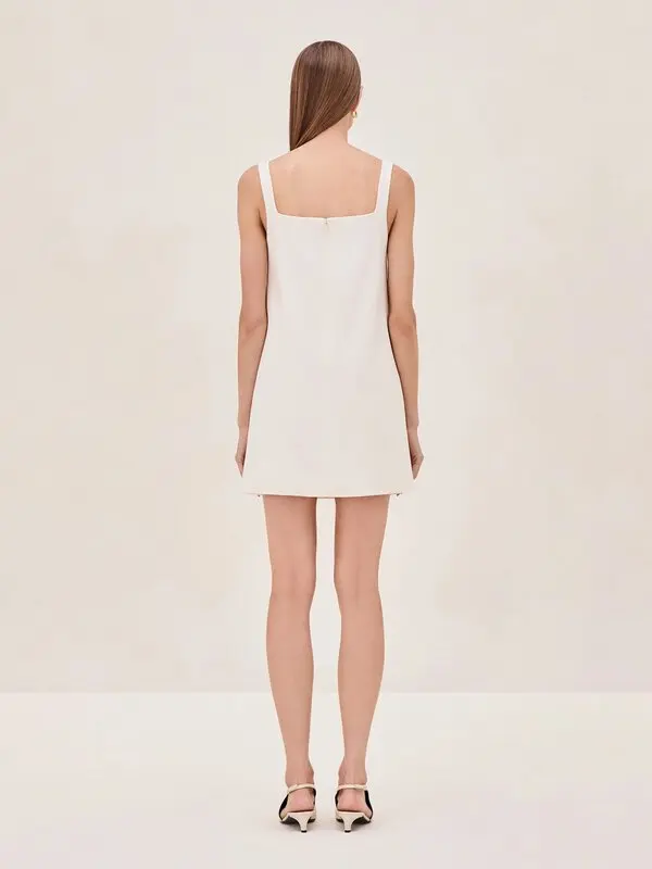 Alexis Luya Mini Dress With Square Neckline And Gold Button Details - Pearl