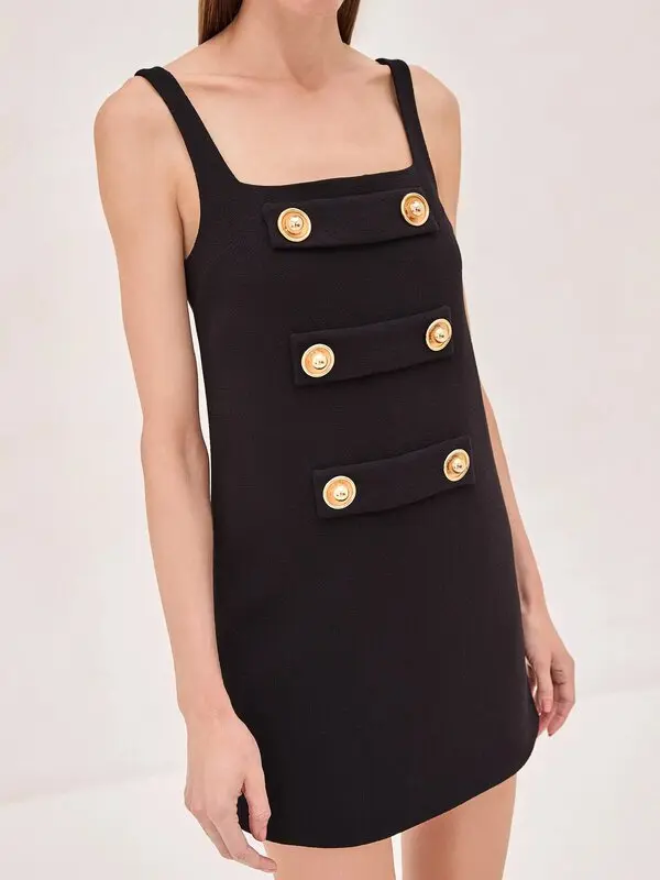 Alexis Luya Mini Dress With Gold Button Detail - Black