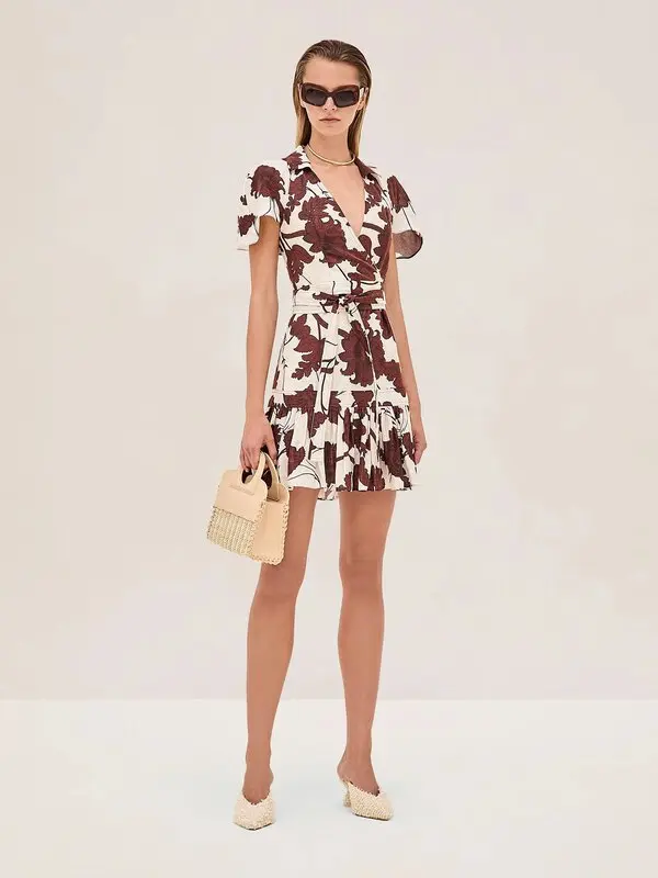 Alexis Melba Dress Brown Floral Wrap Mini - Obsidian Brown