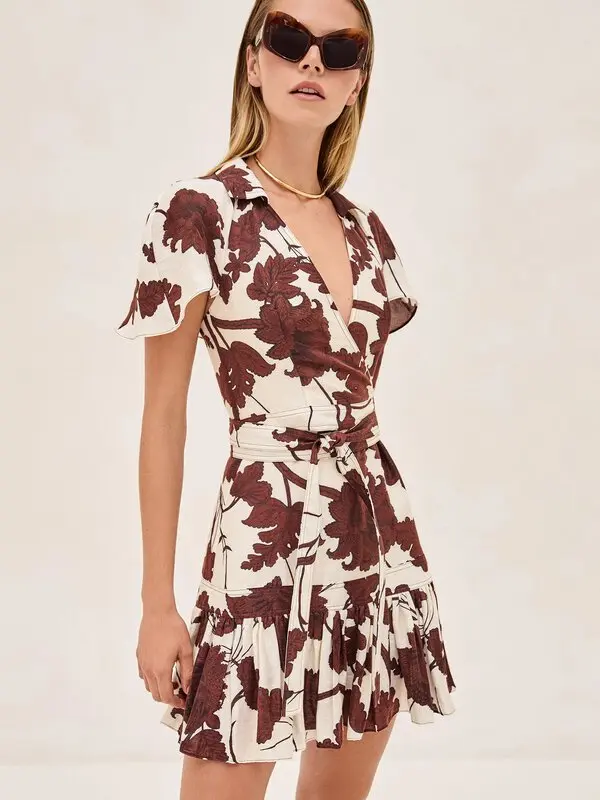 Alexis Melba Dress Brown Floral Wrap Mini - Obsidian Brown